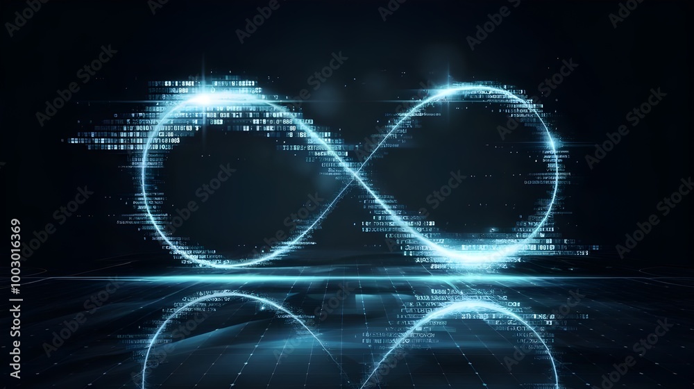 Digital Infinity Symbol with Binary Code and Glowing Lines Stock ...