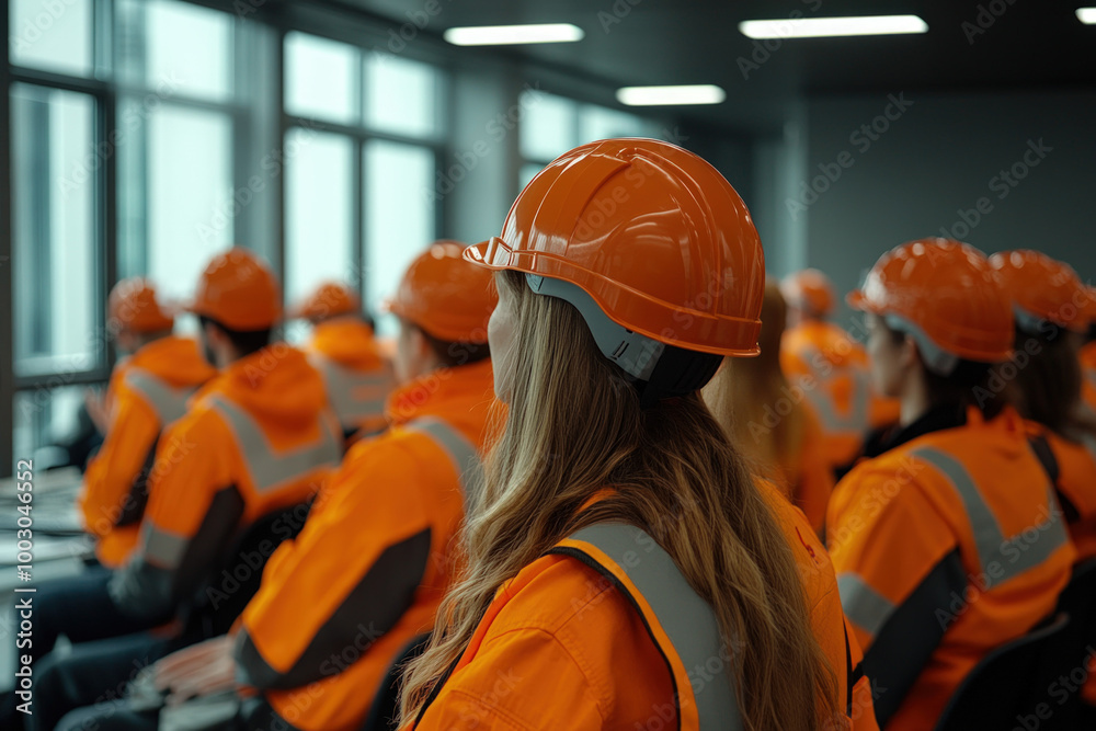 A workplace setting showing employees engaged in HSE training sessions ...