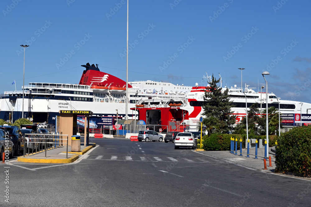 Heraklion, Greece 09 13 2023: Parking lot in front of passenger port in ...