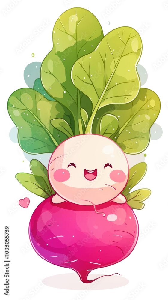 Cute cartoon radish character with a smiling face and leafy green top ...