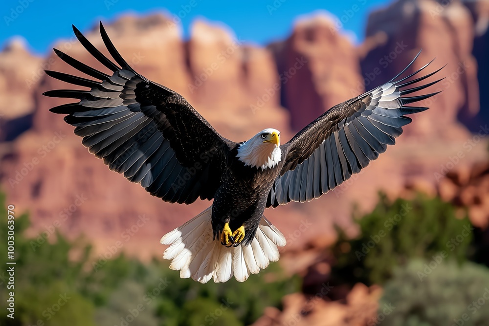 Hyper-realistic eagle in flight, with every feather detailed as it ...