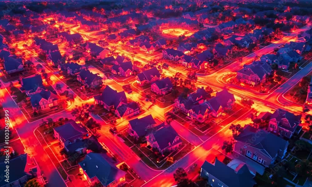 Heatmap of a suburban neighborhood, with vibrant colors showing the ...