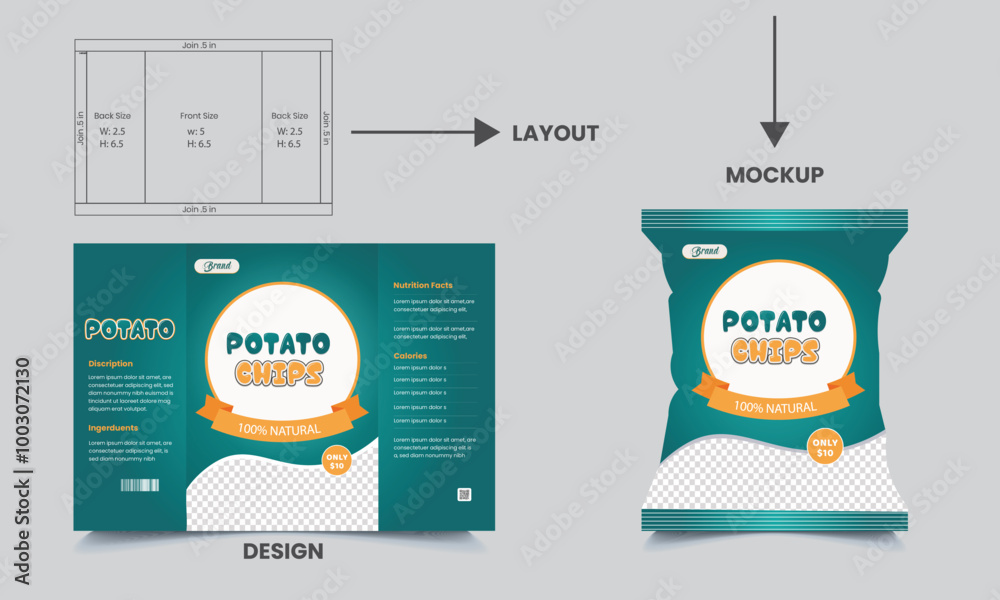 Potato chips package design, realistic vector design potato chips ...
