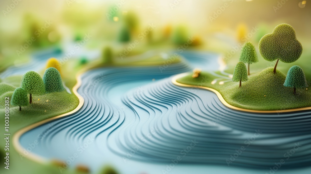 Topographic Map of a River System with Streamlines, A topographic map ...