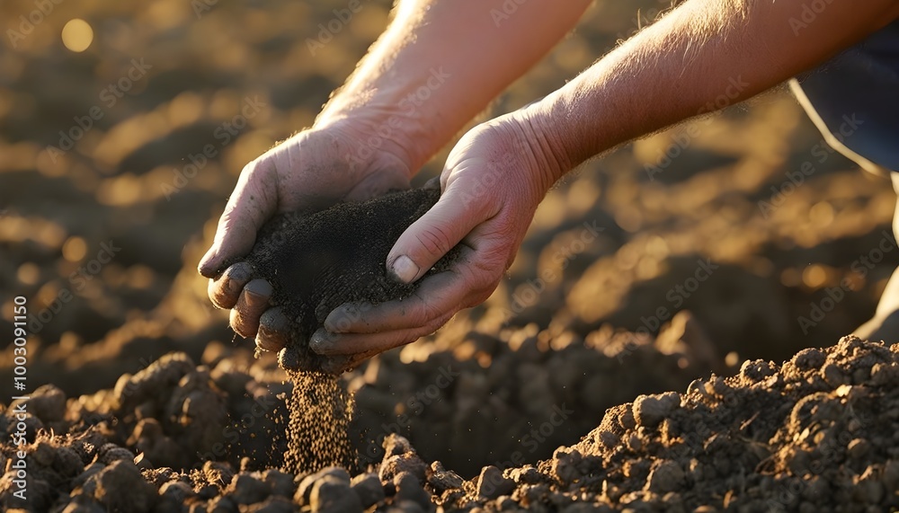 Laboring hands nurturing the soil in a farmers embrace of nature Stock ...