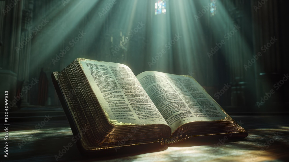 Book of Daniel. Open bible revealing the name of the book of the bible in a epic cinematic ...