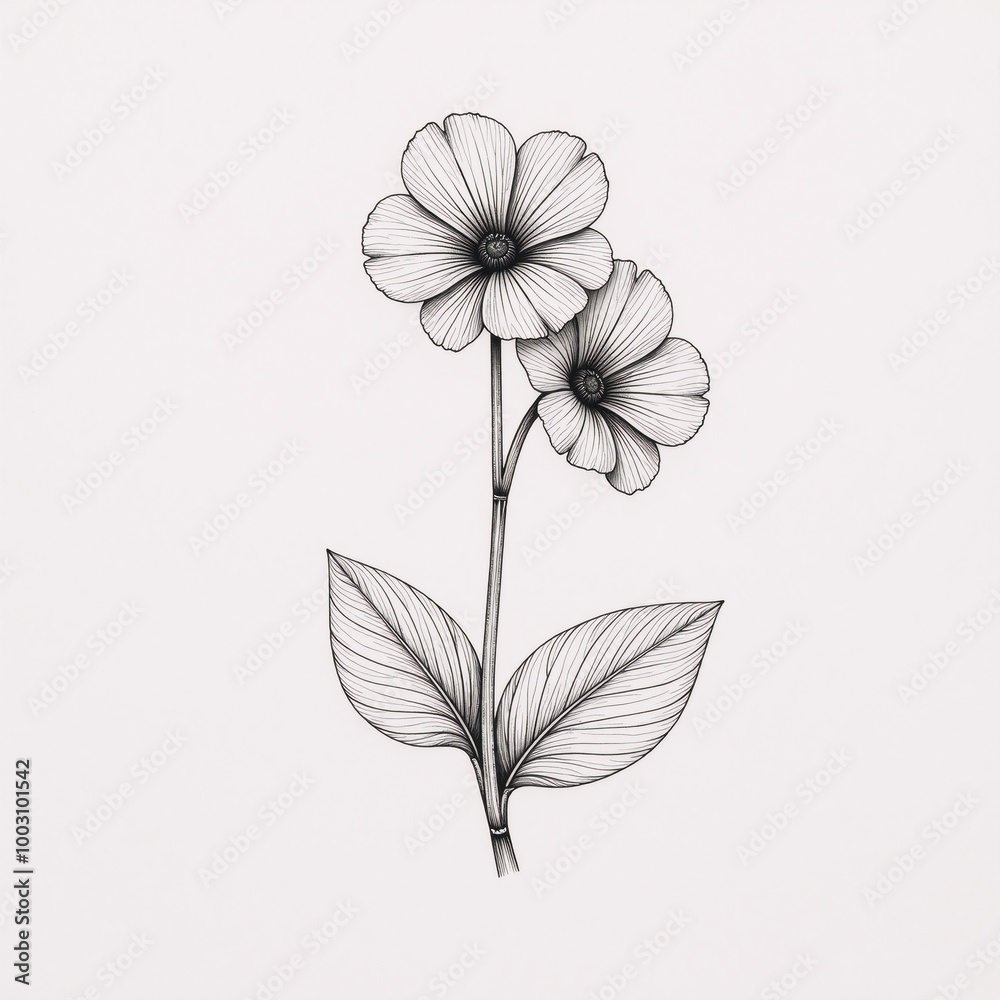 Continuous line-art illustration showcasing an African Violet presented ...