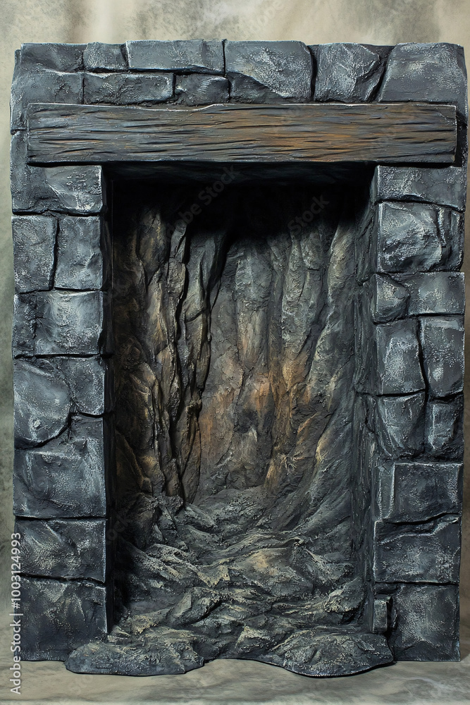 Hyper-realistic square mine portal drawing with repetitive geometric ...