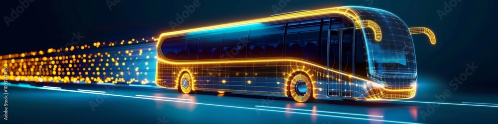 Digital golden high-speed bus in low poly wireframe, the future of ...