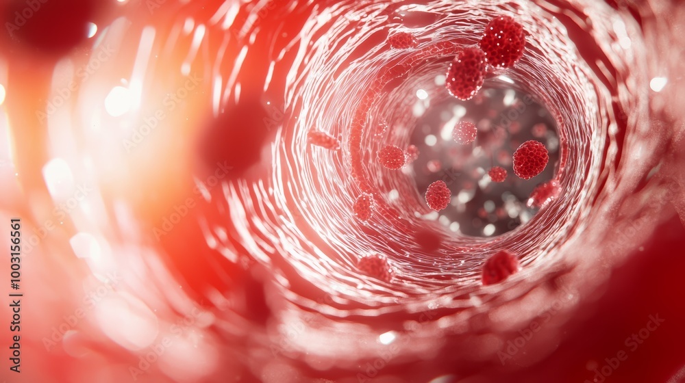 A cross-section of a coronary artery showing advanced cholesterol ...