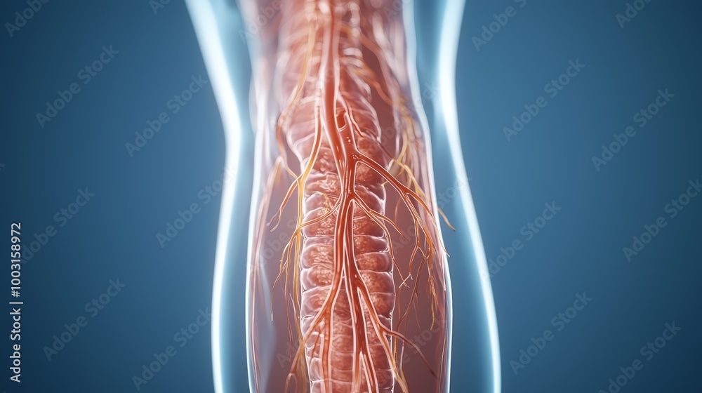 A medical cross-section of a leg with varicose veins, showing the ...