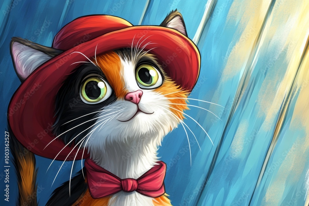 Potrait of a cute three-color cat with beatiful eyes. Illustration ...