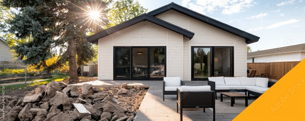 A home with a broken, collapsing porch in the before image, contrasted ...