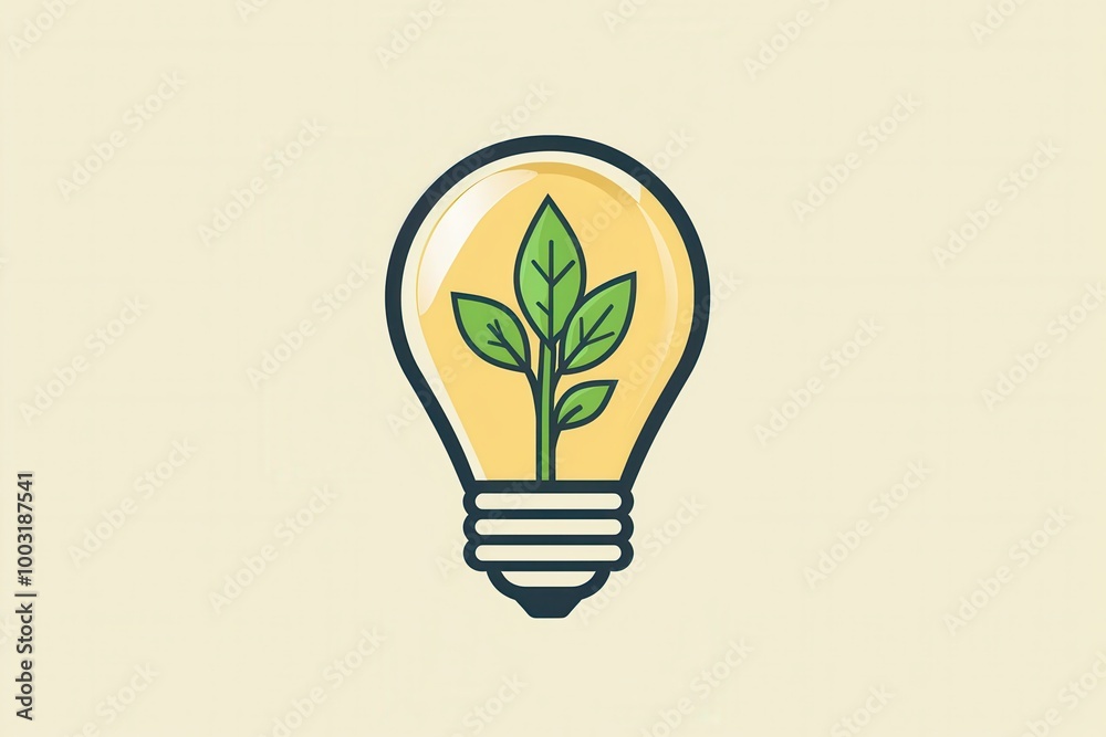 Simple logo of an LED light bulb with a green leaf symbolizing eco ...