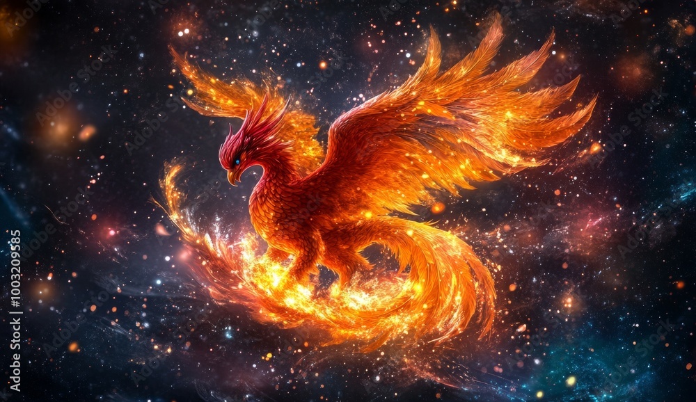Phoenix bird, mythical bird. Bird that rises from the ashes, fire bird ...