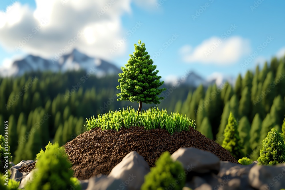 3D digital forest regeneration, where trees are planted and grow in ...