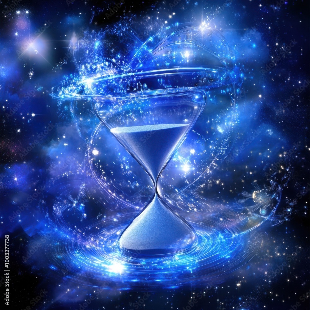 Radiant Hourglass Floating in Ethereal Space with Falling Sand Grains ...