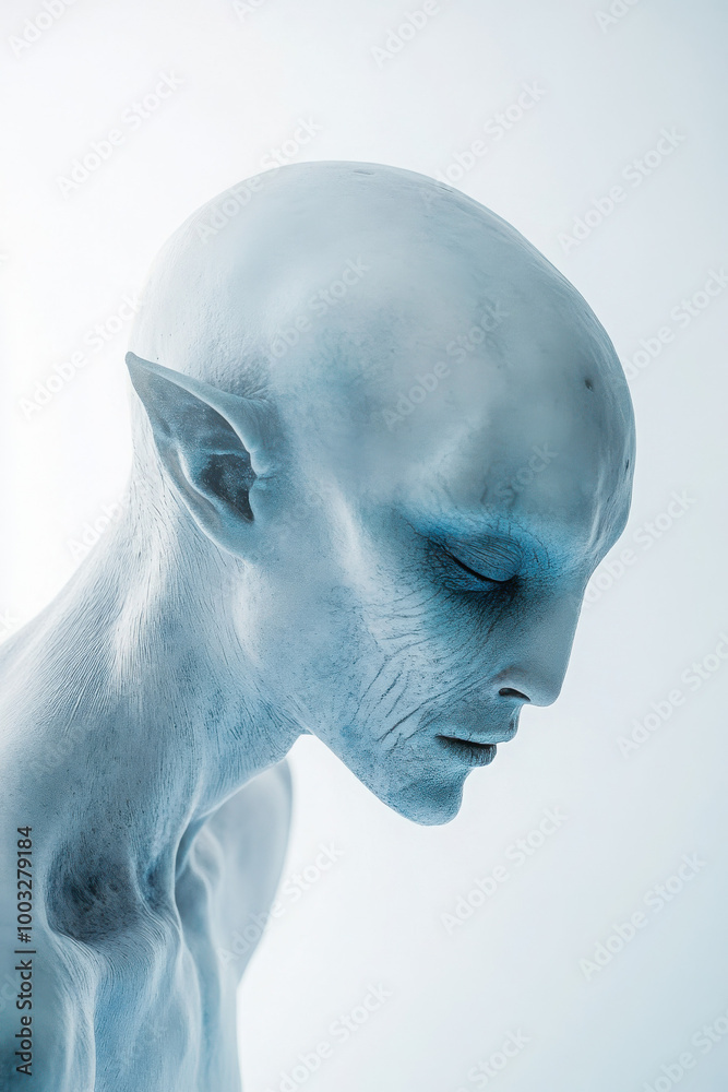 Profile of an enigmatic, humanoid alien alien with blue skin and ...
