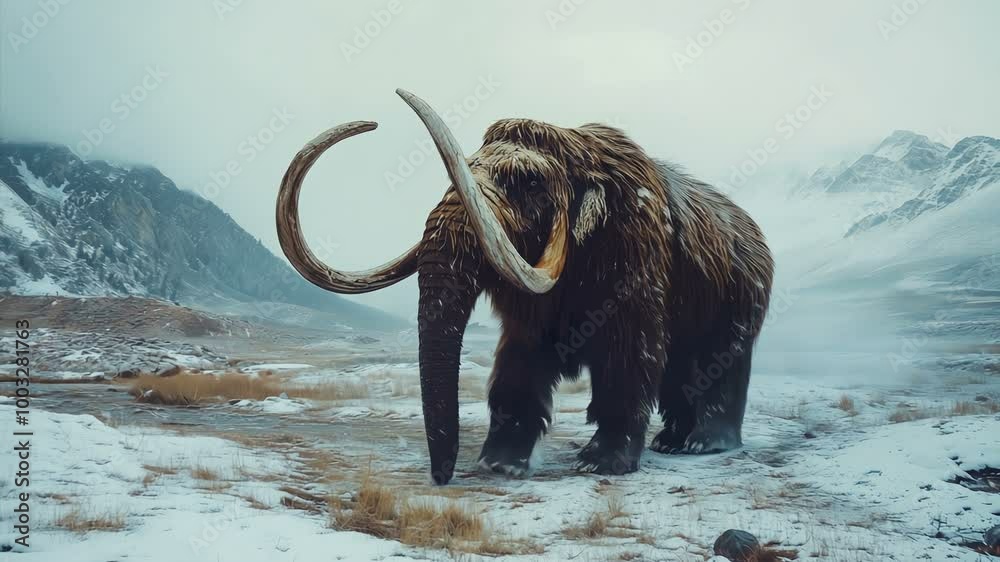 The Majestic Mammoth stands proudly in a breathtaking Snowy Landscape ...