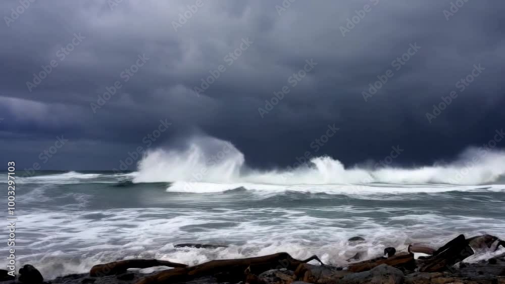 Shoreline Perspective: Incoming Waves and Storm or Stormy Seas from ...