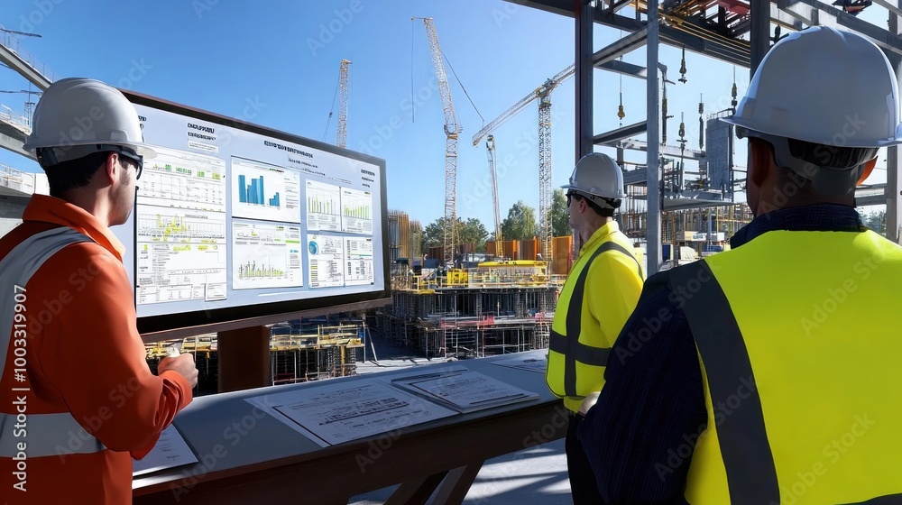 Generate a photo realistic image of construction supervisors conducting ...