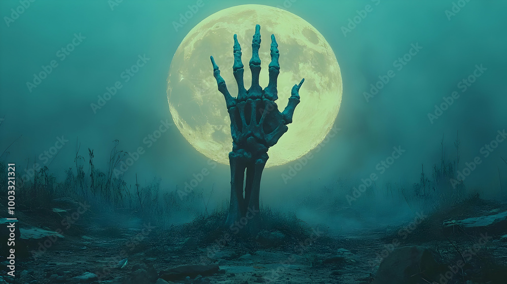 Skeleton Hand Reaching Up From The Ground With Full Moon Background ...