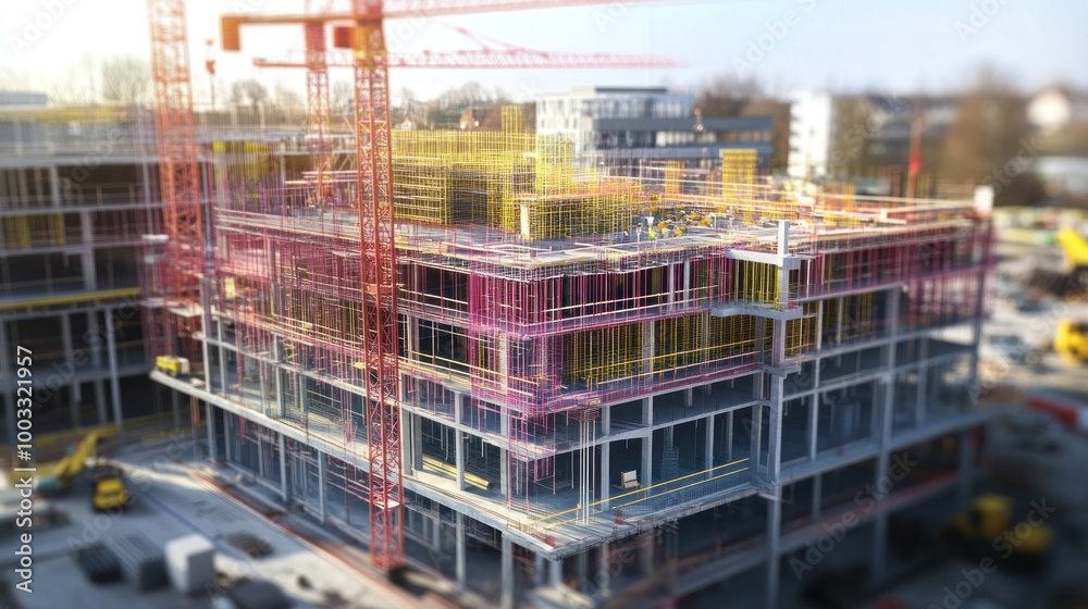 Generate A Photo Realistic Image Of Digital Twin Simulations For A Construction Project With