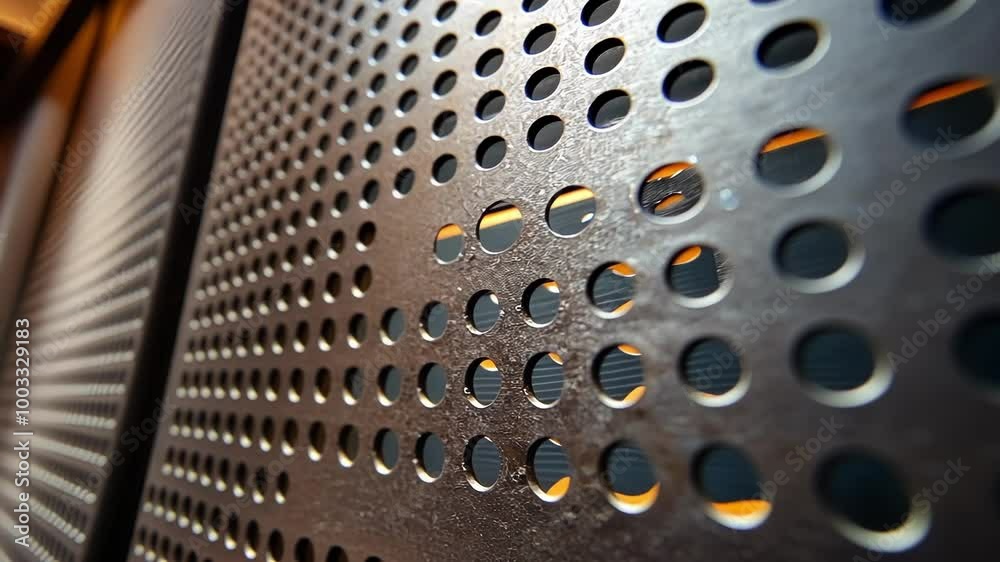 Close up shot of a perforated metal sheet, emphasizing its texture and ...