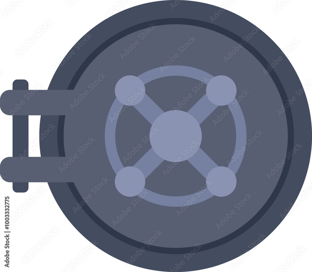 Round bank vault door is shown closed and locked with a locking ...