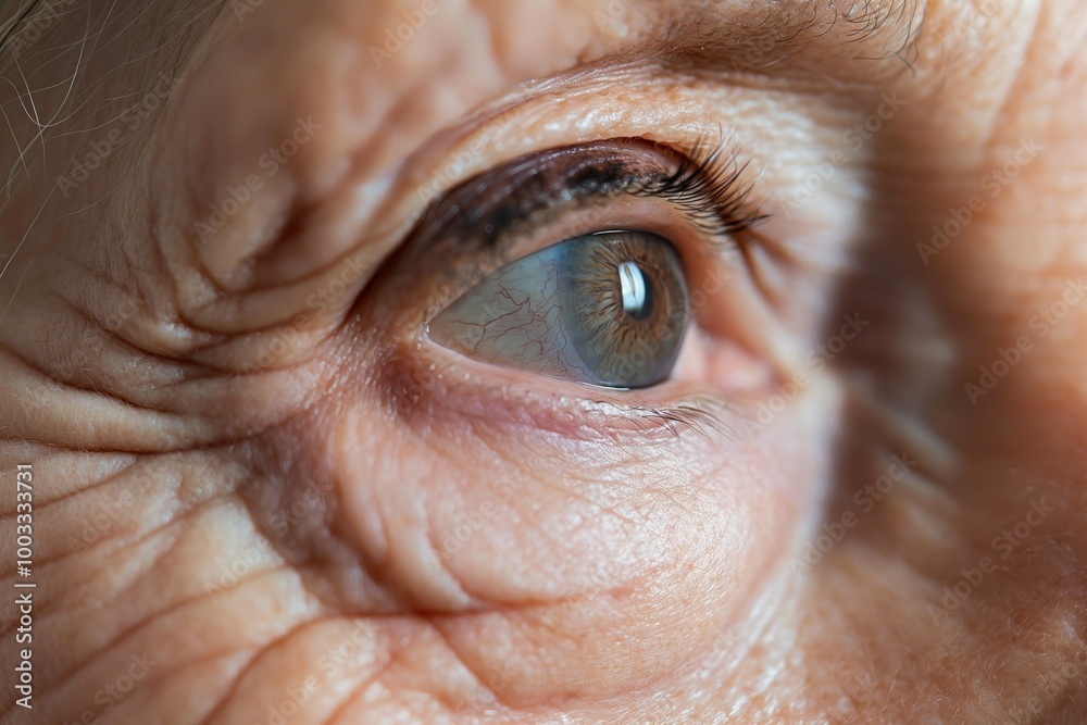 Close-up of mature woman face with wrinkles, emphasizing age-related ...
