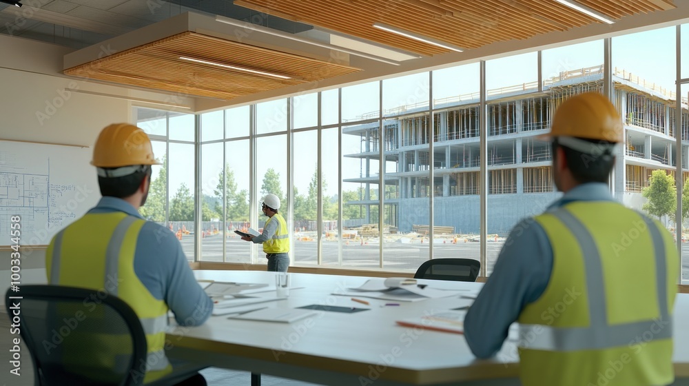 Generate a photo realistic image of a scope definition meeting for a ...