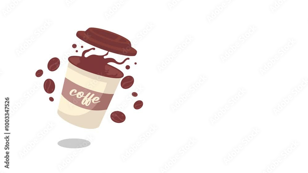 cartoon animation illustration of a coffee cup drink. floating coffee drink, alpha channel ...