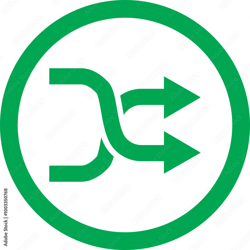 Shuffle Icon: Green shuffle icon, arrows, circle, button, interface ...