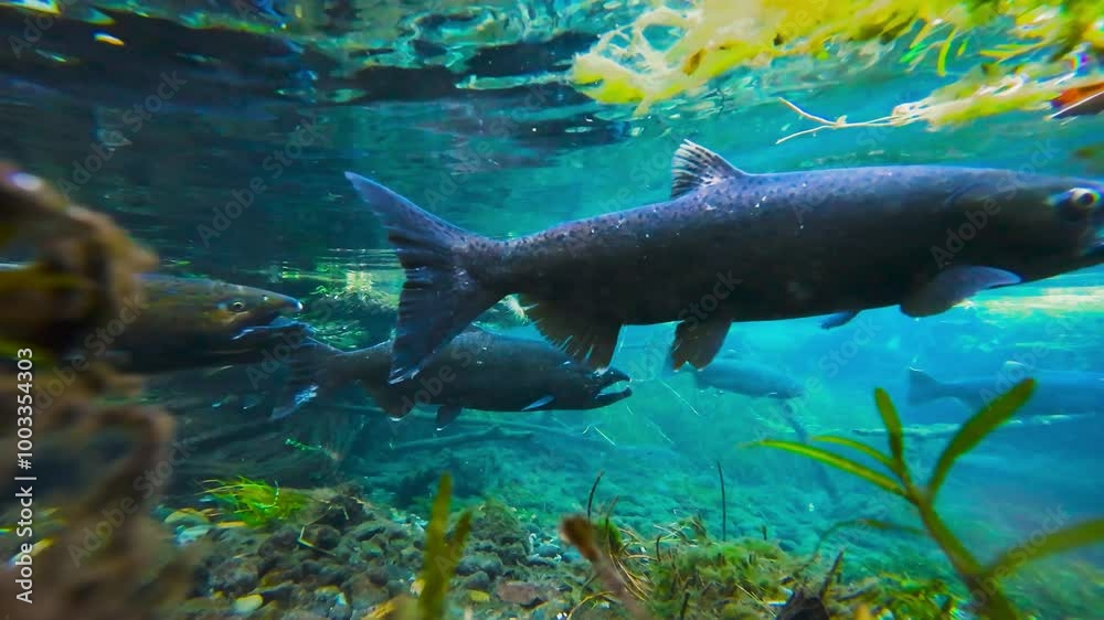 Aggressive spawning salmon swimming up creek to lay eggs. Stock Video ...