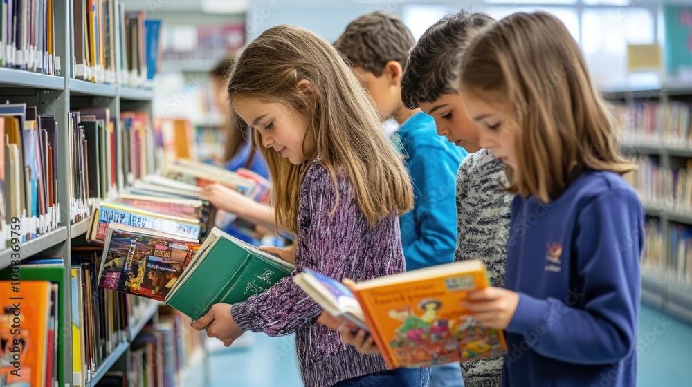 Show students checking out books from the school library, ready to dive ...