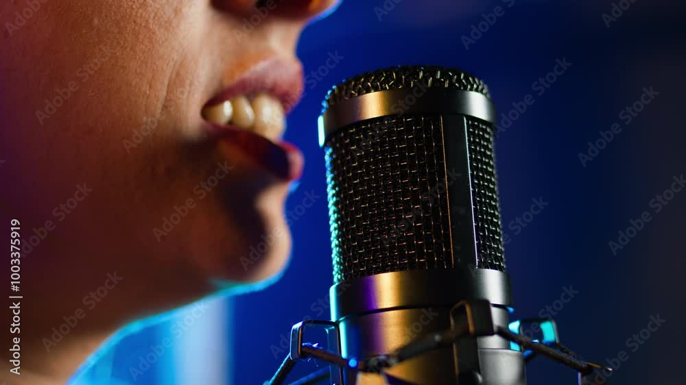 Punk rock artist singing a heavy metal alternative song on microphone ...