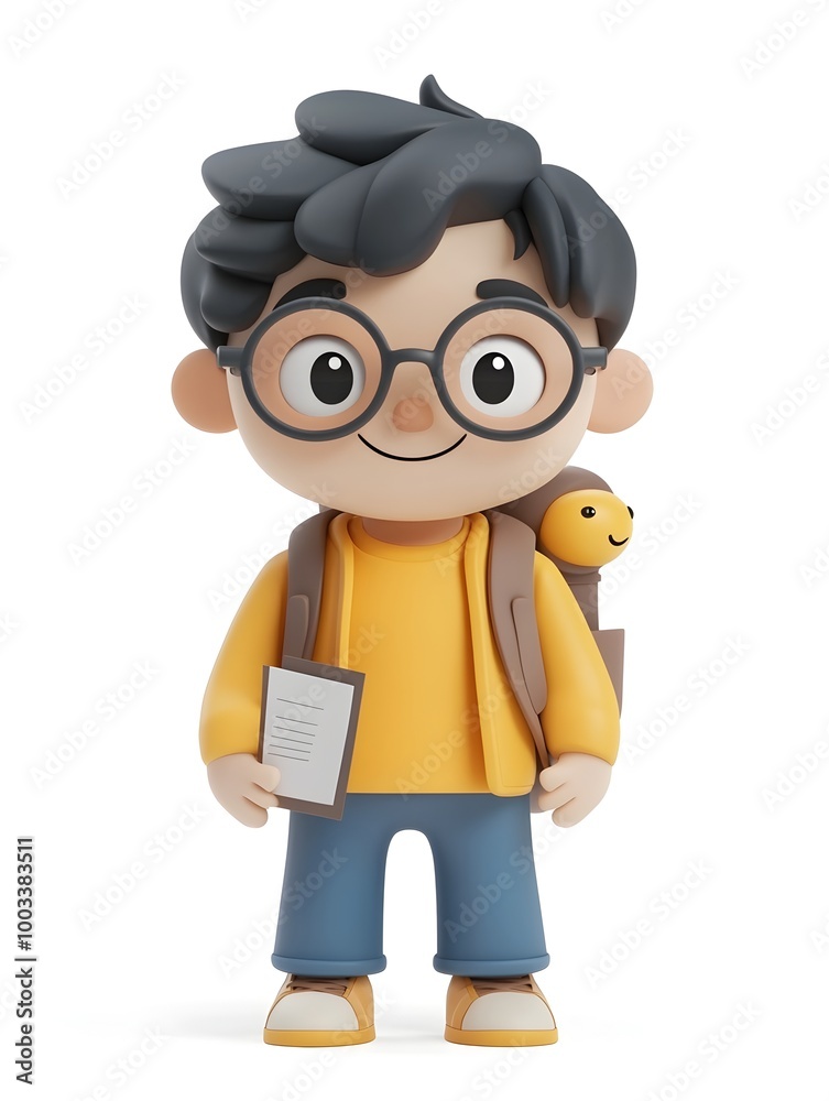 Cute and Stylized 3D Character of a Happy Young Student Holding Books ...