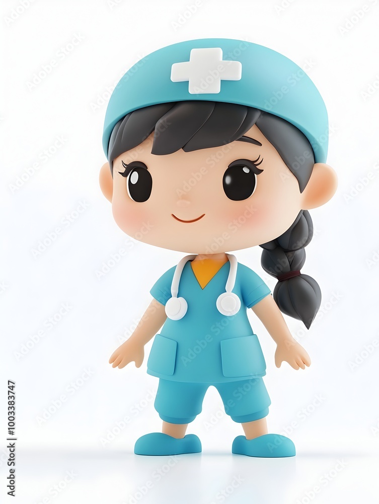 Cute and friendly 3D of a smiling nurse character in a teal medical ...