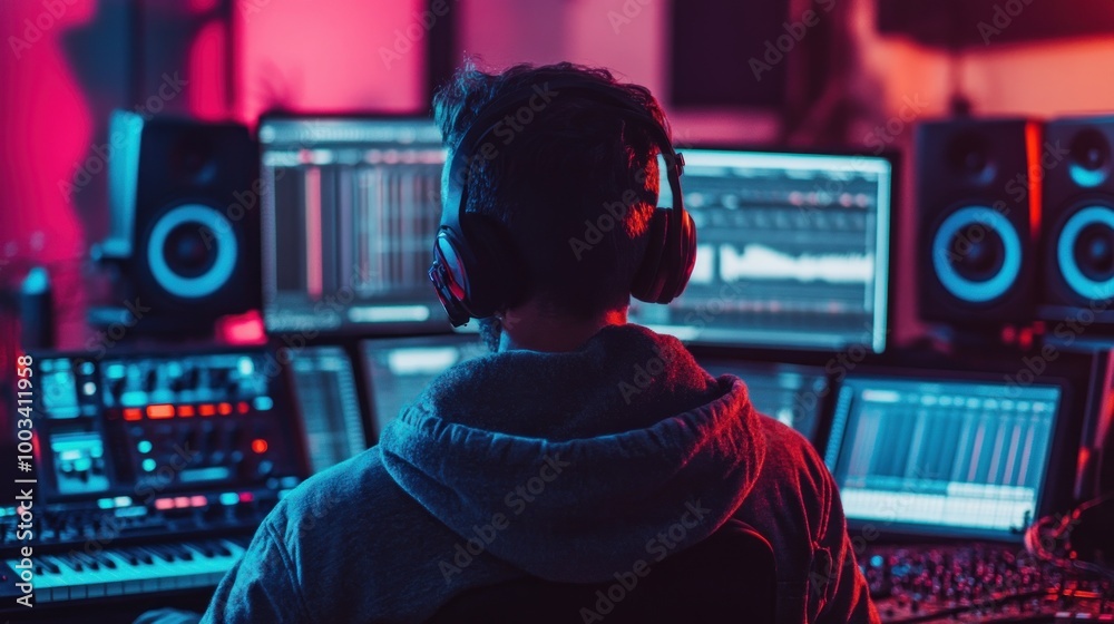Tech-Enhanced Music Production: Photograph a musician using digital ...