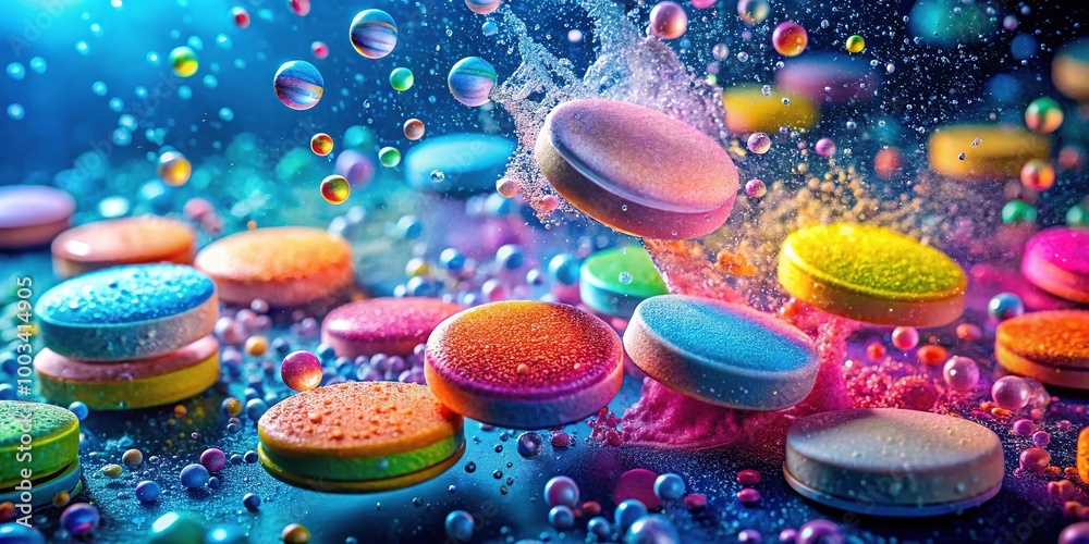 Effervescent antacid tablet dissolves in water, producing bubbling ...