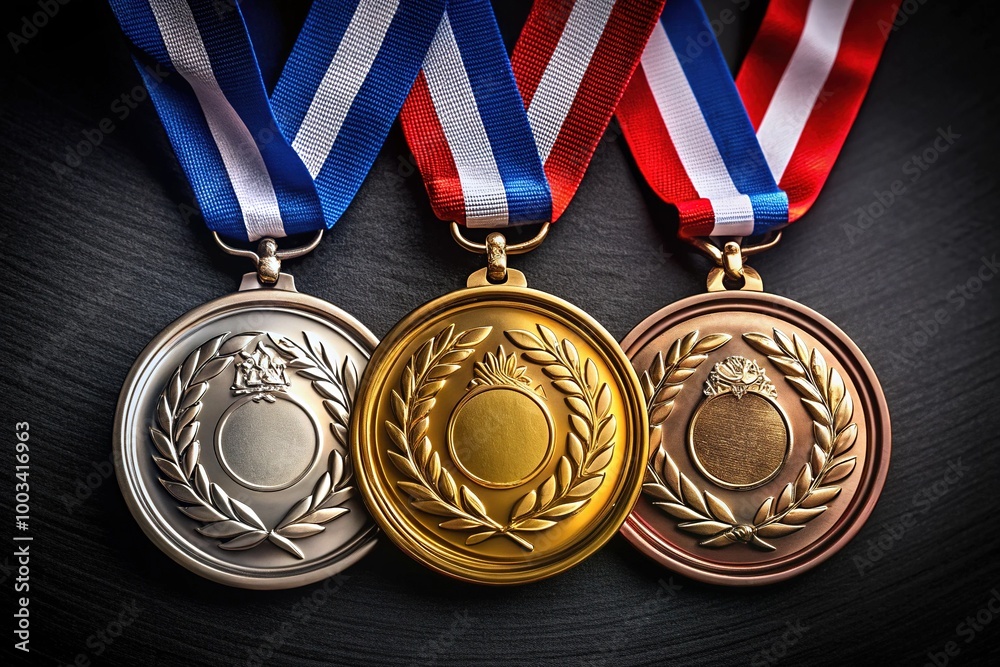 Sports awards medals for first, second, and third place in gold, silver ...