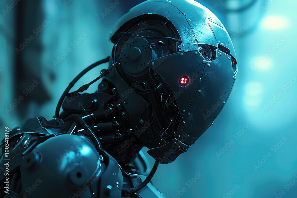 Futuristic horror scene advanced robotics dystopian setting, showcasing ...