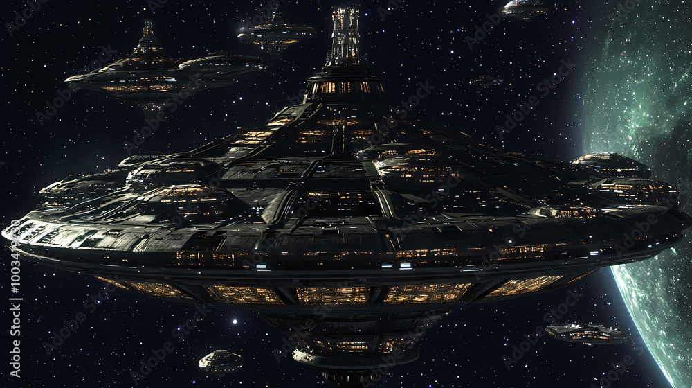 Interstellar trade depot 3d rendering - central hub for galactic ...