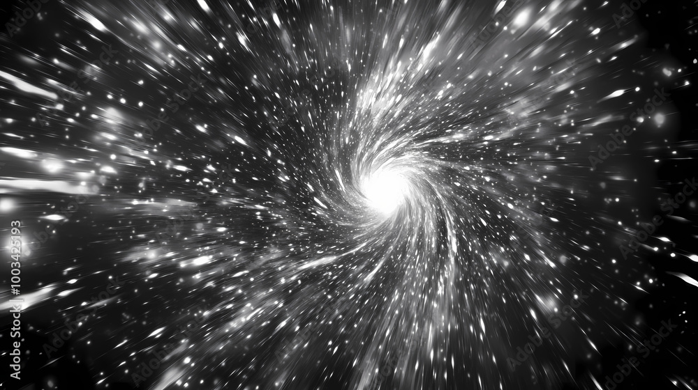 Monochrome pattern with diverging white rays of light. entering ...