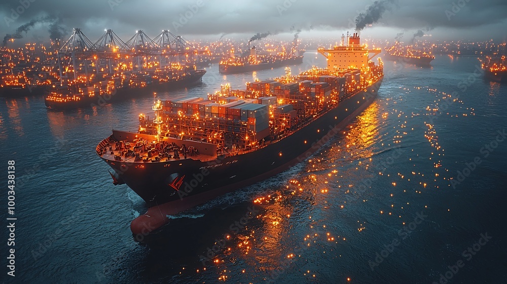 AI technology enhancing global shipping routes on a digital world map ...