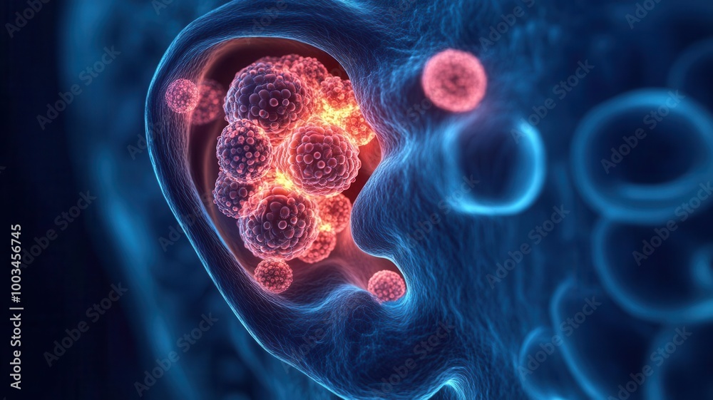 Diagram of bacterial infection inside the ear canal, Bacterial ear ...