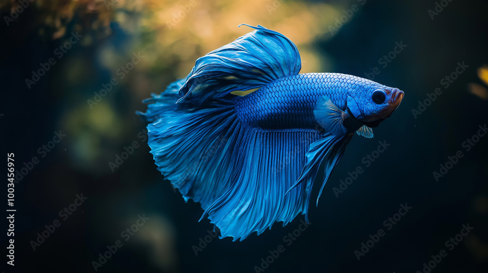 Beautiful blue betta fish swimming with flowing fins Stock Photo ...