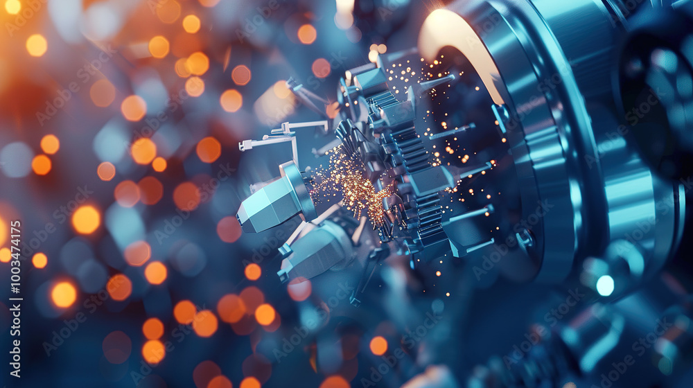 Microscopic view of particles decaying into smaller fragments, glowing ...