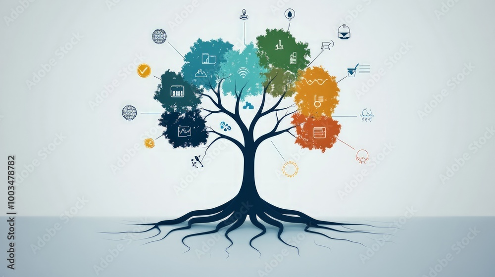 Elegant growth strategies tree diagram, professional color palette ...