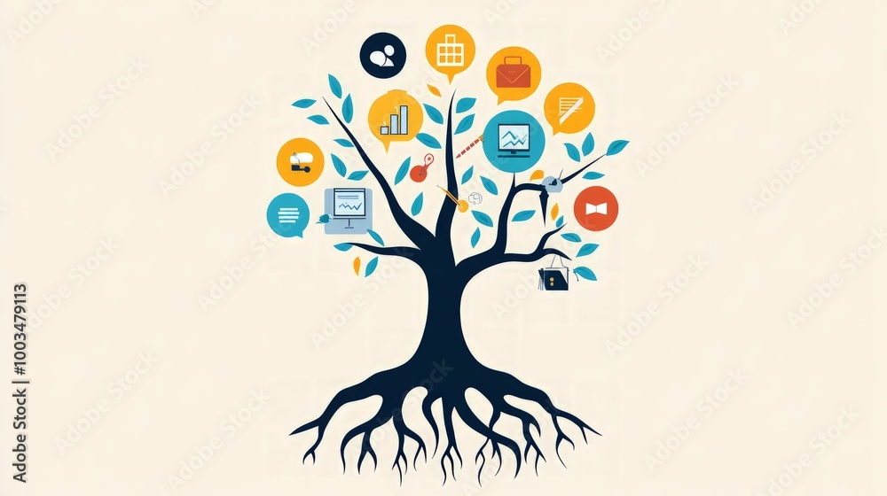 Growth Strategies Tree Infographic, showcasing roots as core values ...